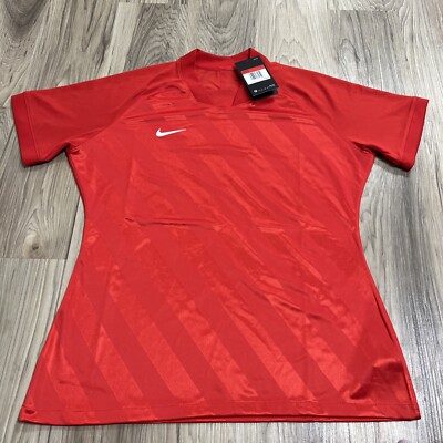 Nike Athletic Shirt Womens Large Red Dri-fit Sport Soccer Striped ...