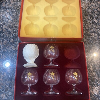 5 BACCARAT CRYSTAL NAPOLEON BRANDY SNIFTERS GLASSES GOLD CROWN & N NEAR ...