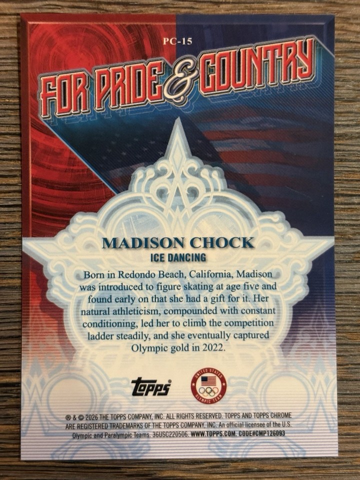 2026 Topps Chrome Olympics For Pride & Country Madison Chock Red /5 #PC ...