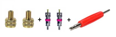 2x EM Ventileinsatz 2x EM Adapter VG12 auf VG8 1x Ventilschrauber ...