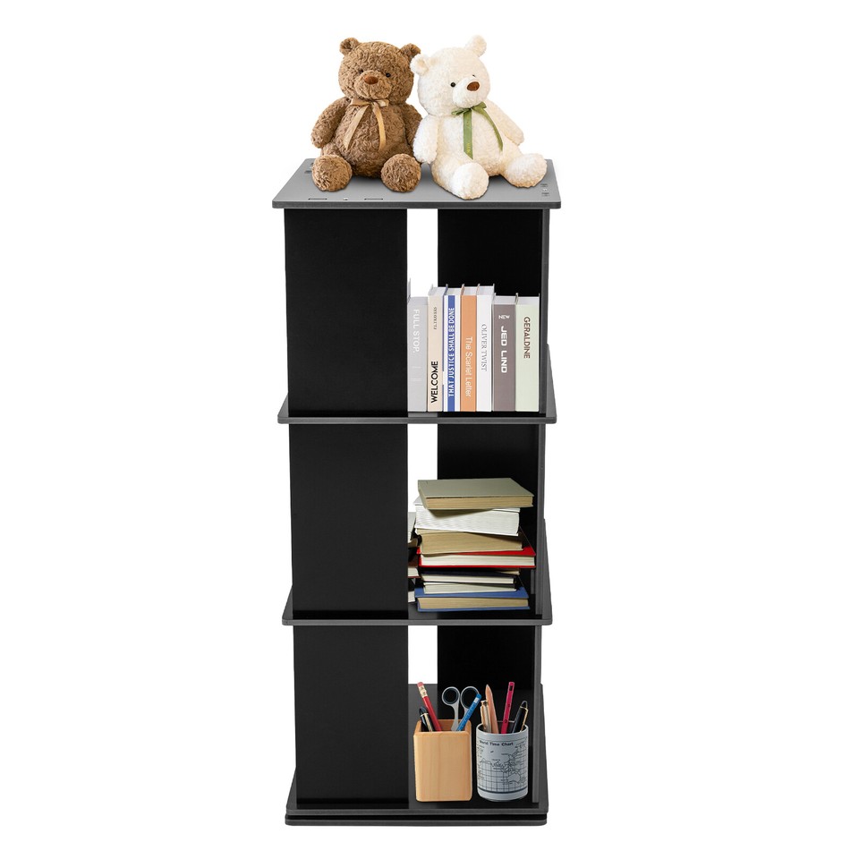3 layers 360° Rotating Bookshelf Display FreeStanding Wood Bookcase ...