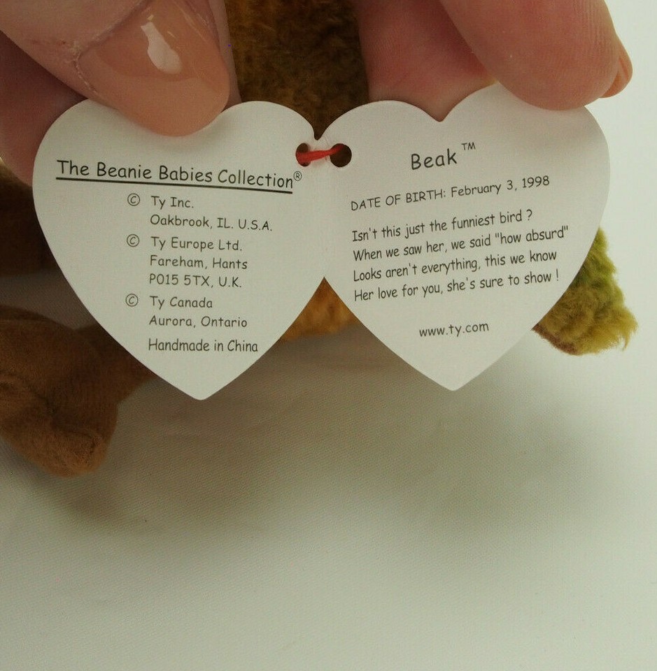 Ty Original Beanie Baby Beak the Kiwi Bird DOB February 3, 1998 Retired ...