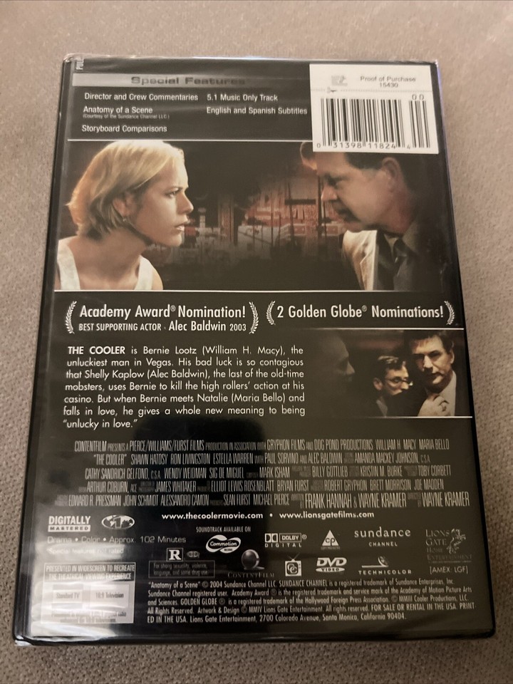 The Cooler (DVD, 2003) NEW, SEALED, William H Macy, Maria Bello, Alec ...