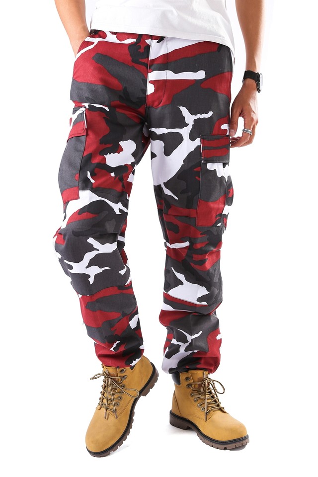 BACKBONE Mens Army Style BDU Pants Multi-Pocket Camouflage Casual Cargo ...