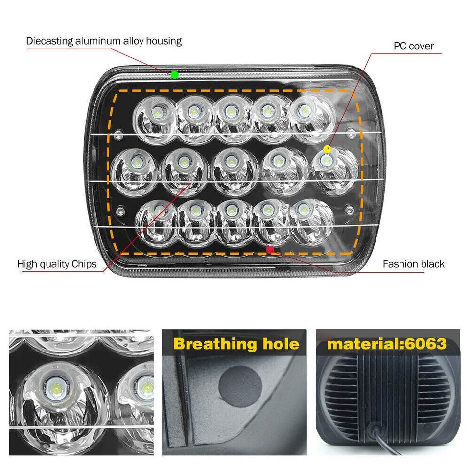 For Chevy Astro G10 G20 Cargo Van Pair 7X6" 5X7" LED Headlight High Low ...