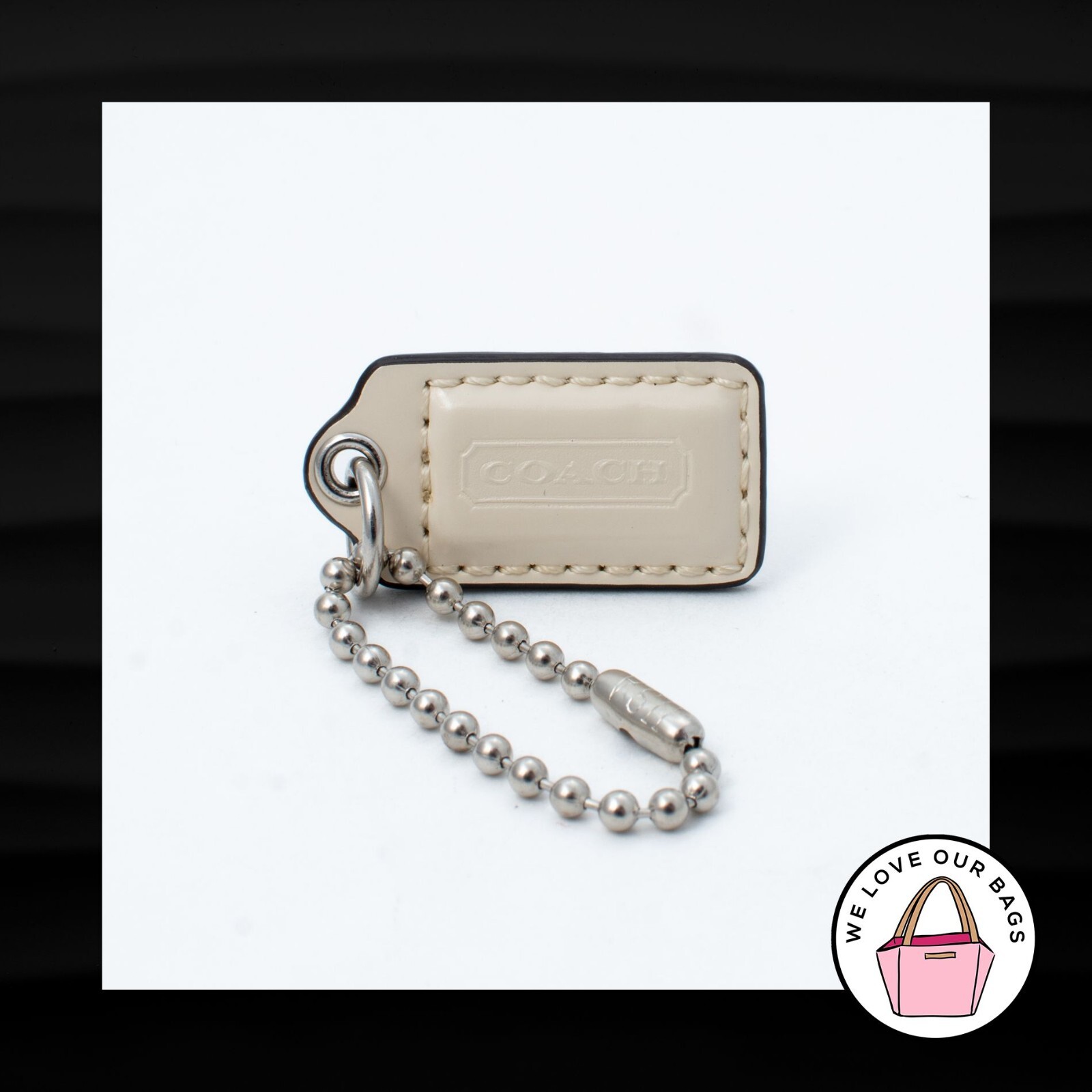 1.5" Small COACH WHITE PATENT LEATHER NICKEL FOB CHARM KEYCHAIN HANGTAG ...