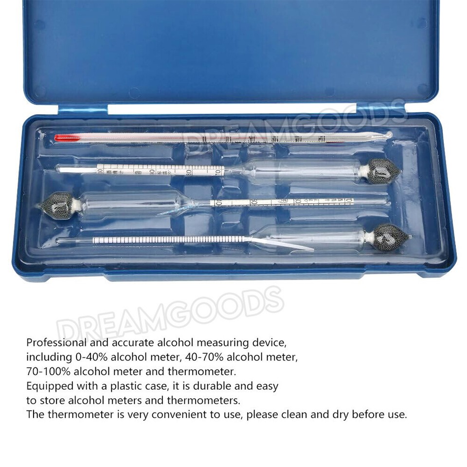 3PCS 0-100% Hydrometer Alcoholmeter Alcohol Tester Meter+Thermometer ...