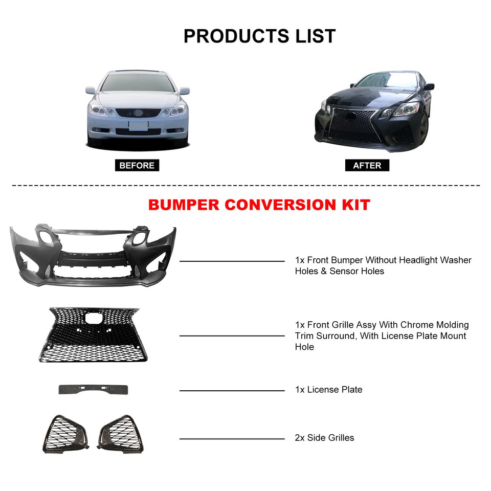 Complete front bumper kit For 2006-2011 Lexus GS Sedan Conversion To ...