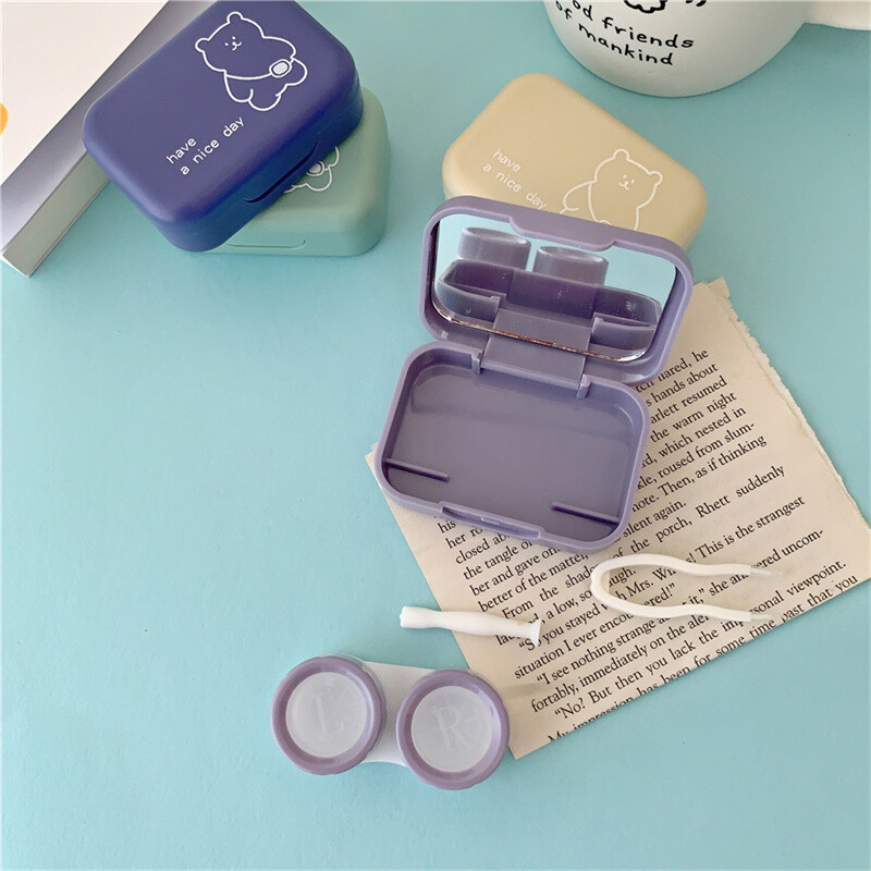 Colorful Contact Lens Case Set With Mirror Small Portable Immersion ...