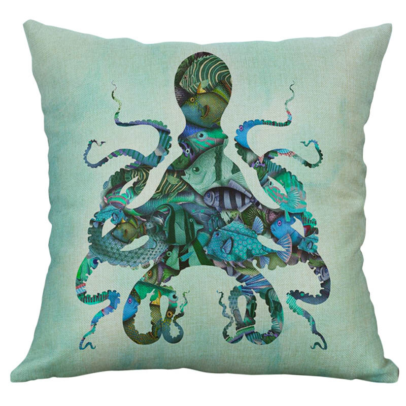 Abstract Seahorse Turtle Throw Pillow Covers Sea Animals Art Deco ...