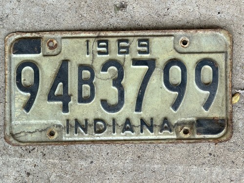 1969 Vintage Indiana License Plate IN Tag 94B3799 Original Black ...