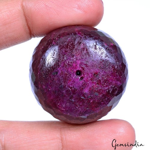 Certified 380 Ct Natural Dark Red Ruby Round Checker Cut Drilled Huge ...