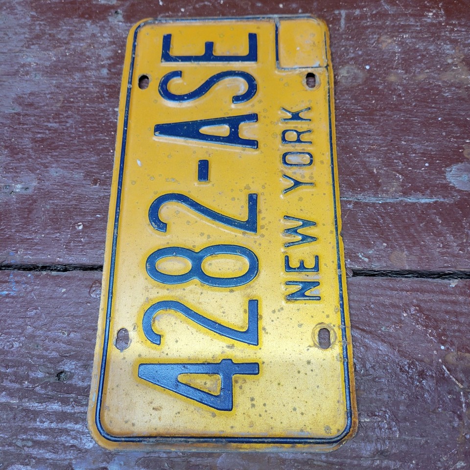 Vintage New York License Plate 4282-ASE – Yellow & Blue Embossed NY ...
