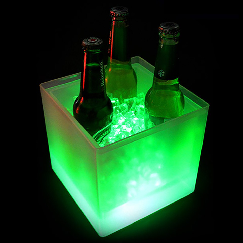 LED Ice Bucket Drinks Cooler RGB Color Changing Square Ice Box Beer ...