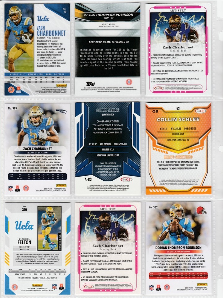 COLLIN SCHLEE 2024 SAGE AUTO 9 CARD LOT UCLA BRUINS ZACH CHARBONNET | eBay