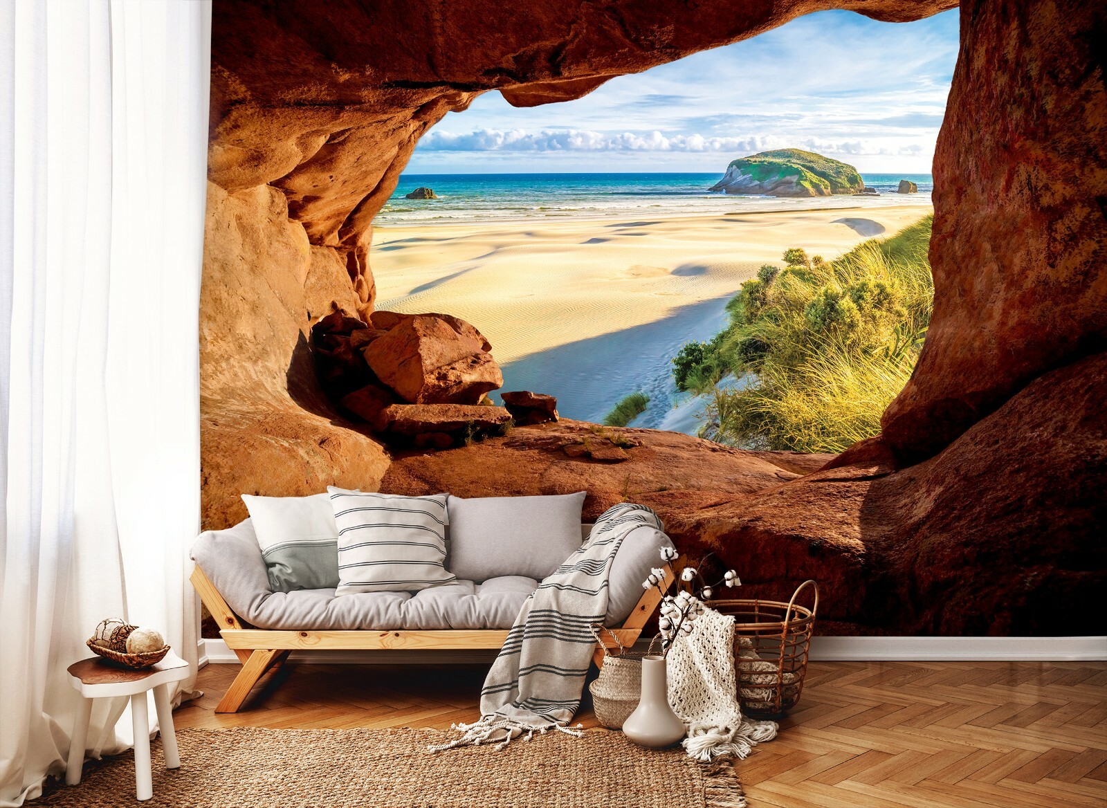 Vlies Fototapete 3D EFFEKT Wasserfall Landschaft Meer Strand Wohnzimmer Höhle | eBay.de