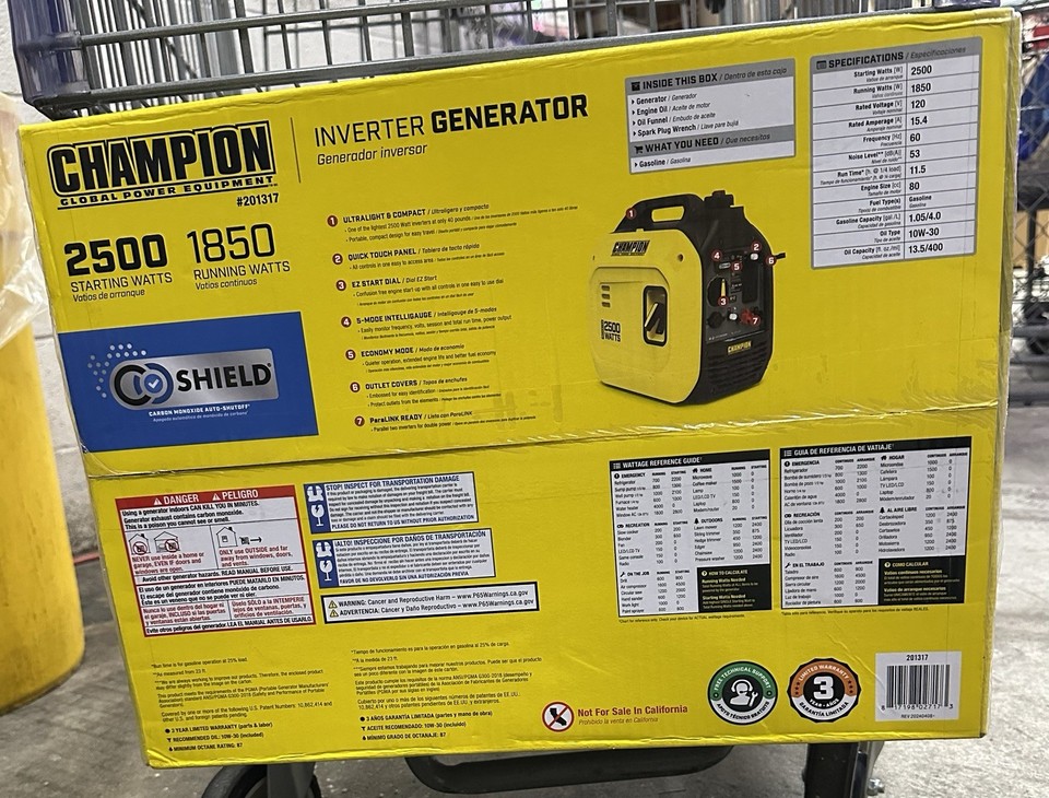 Champion Quiet Tech Inverter Generator CO Shield Model 201307 - 1850 ...