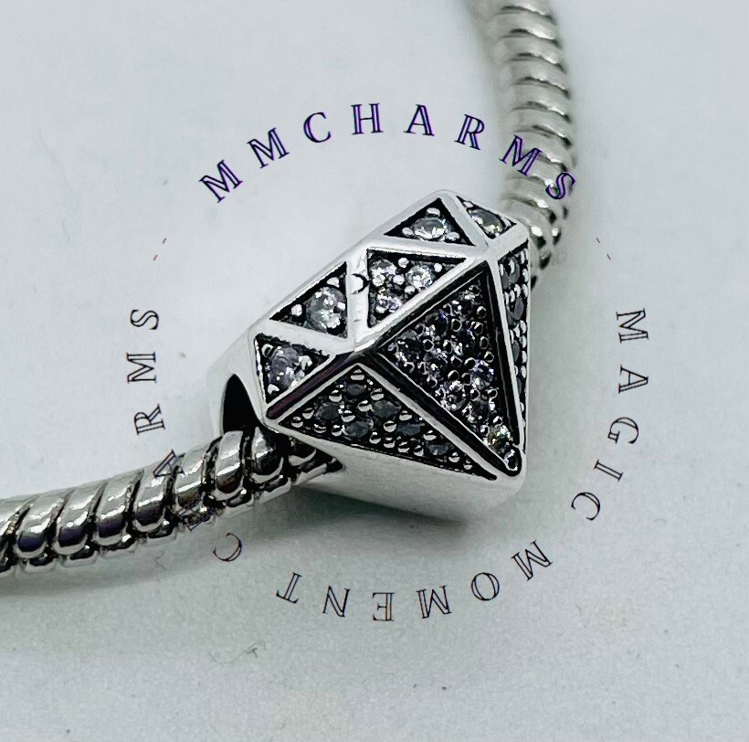 Sterling Silver S925 - DIAMOND STONE Charm & Pouch - Engagement Ring ...