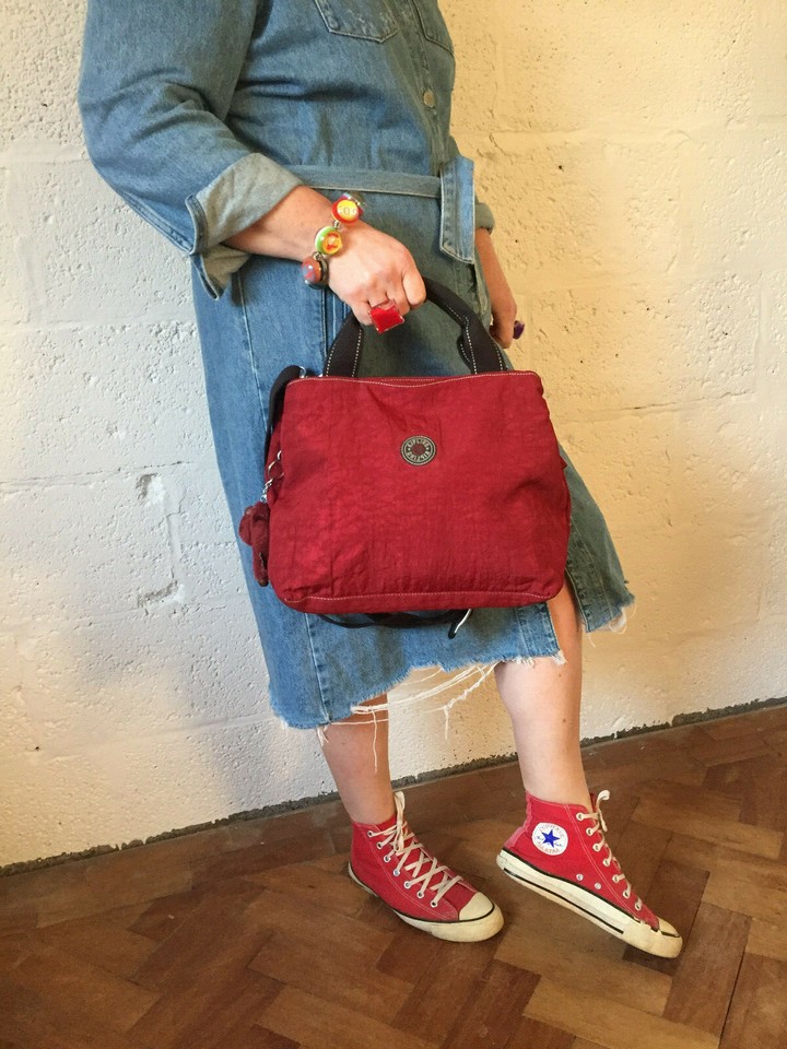 KIPLING INCA PRIVATE TRANSPORT BURGUNDY ACROSS BODY SHOULDER BAG MONKEY ...