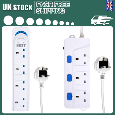 Mains Power 3-4Gang Way Extension Lead w/Switch 1-10M Cable Electric ...