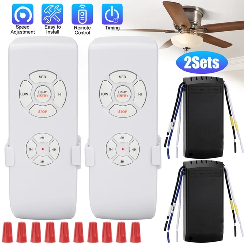 2x Universal Ceiling Fan Lamp Light Wireless Remote Control Receiver ...