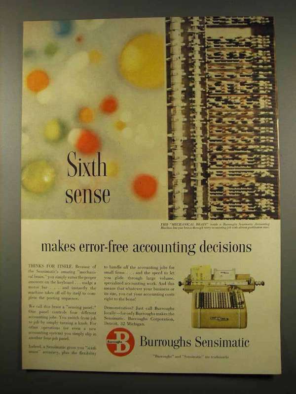 1956 Burroughs Sensimatic Accounting Machine Ad - Sixth Sense | eBay