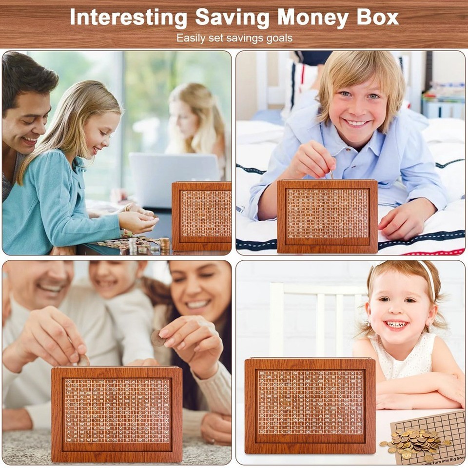 3X(Money Saving Box, Wooden Cash Vault for Kids and Adults, Reusable ...