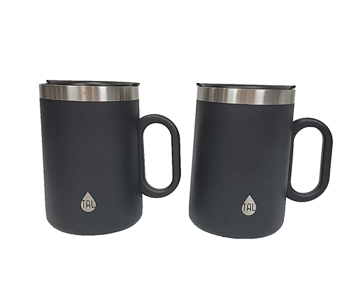 TAL 15 Oz Black Stainless Hot Mug with Handle and Lid Set of 2 | eBay