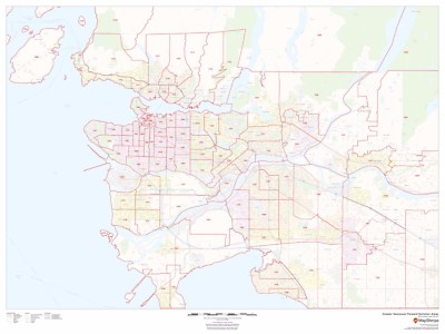 Greater Vancouver Postal Code FSA Laminated Wall Map (MSH) | eBay