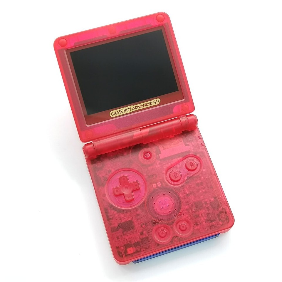 Clear Rose Red Game Boy Advance GBA SP 15 Level Backlit IPS Console V5 ...
