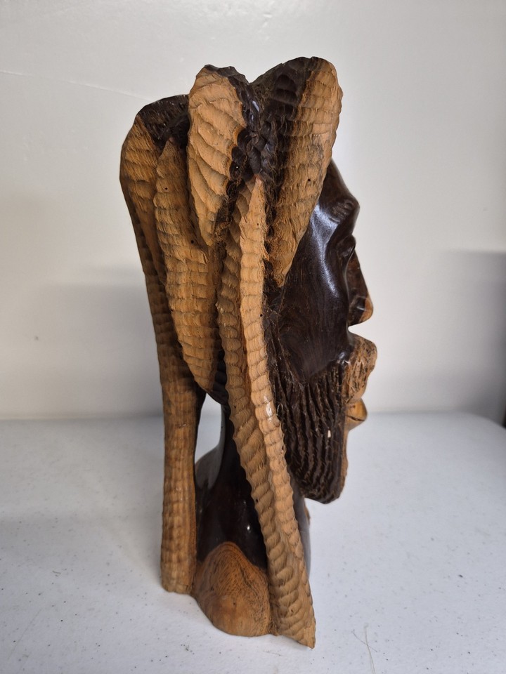 Carved Wood Dreadlock Man Bust Wooden Art Carving Figurine Sculpture 12 ...