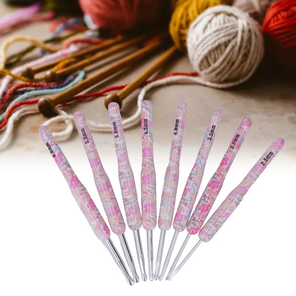 8pcs Crochet Hook Set Printing Aluminum Handcraft Colorful Crochet Hook ...