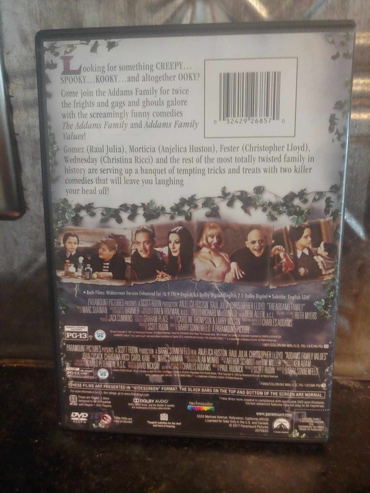 The ADDAMS Family / ADDAMS Family Values 2 Disc DVD Movie Collection w ...