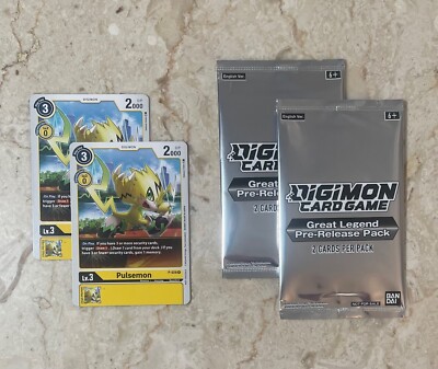 (2) Digimon Pulsemon P-028 Promo (2) Great Legend Pre Release Pack Lot ...