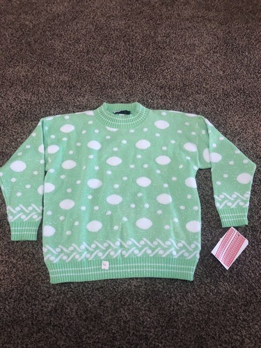 Kate Collins Green Sparkle Sweater White Polka Dot New NWT Size L/XL ...