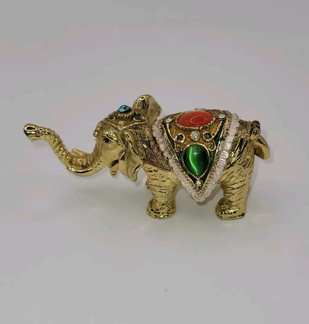 Set of 2 Jeweled Elephant Hinged Trinket Box Pewter Enamel Rhinestones ...