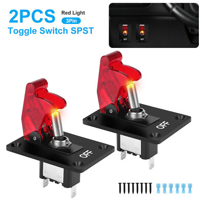 2x LED Lighted Toggle Switch 12V DC 20A 2 Pin On/Off SPST Rocker Switch ...