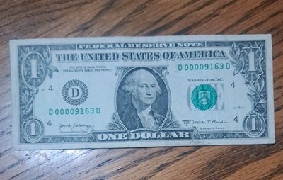 4 Digit Low Serial Number 00009163 Fancy Serial Number One Dollar Bill ...