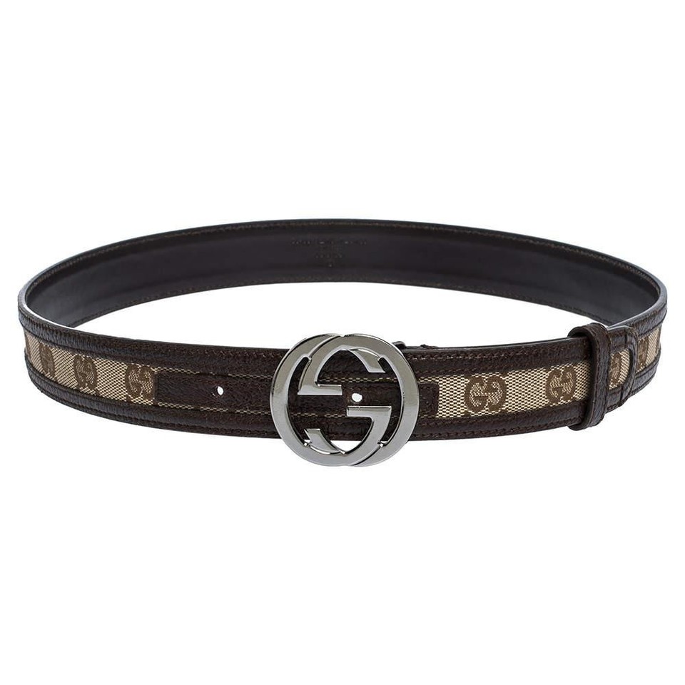 Gucci Interlocking GG Logo Buckle Supreme Canvas Thin Belt Sz 36"/90 EU ...
