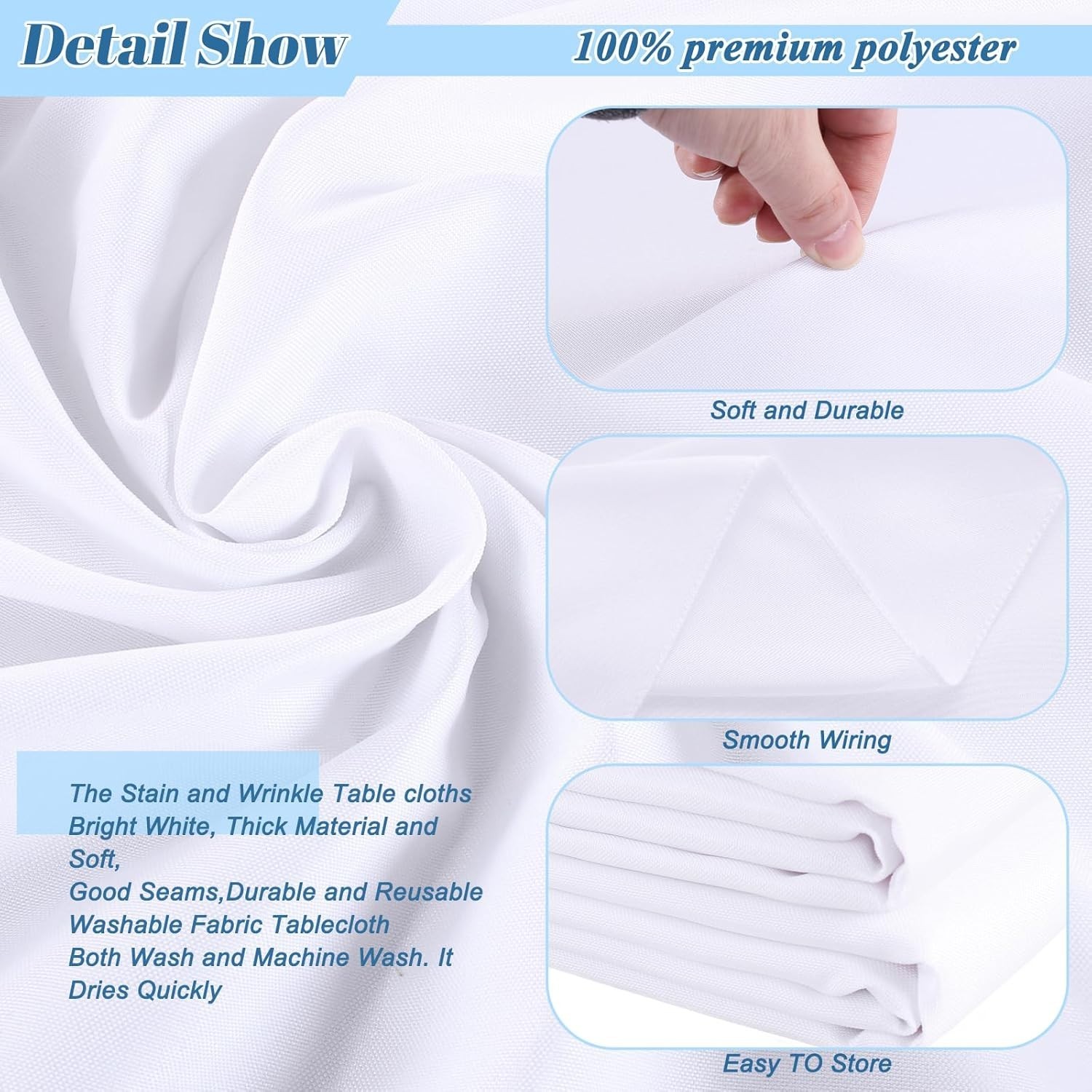 90-Inch Round White Tablecloths - 6 Count Wrinkle-Resistant for Parties