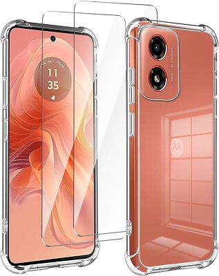 Case For Motorola Moto E14 Clear Shockproof Phone Cover & Glass Screen ...