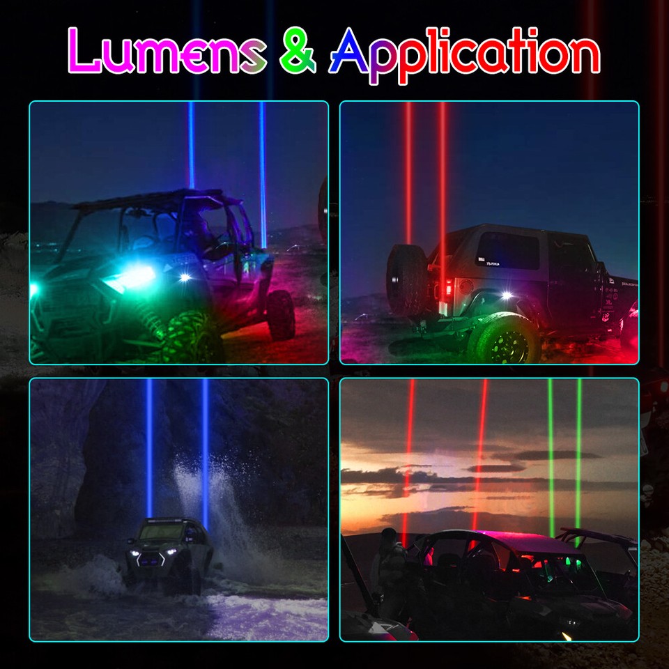For Side by Sides RZR UTV Accessories RGBW Laser Whip Lights Spot Pods ...