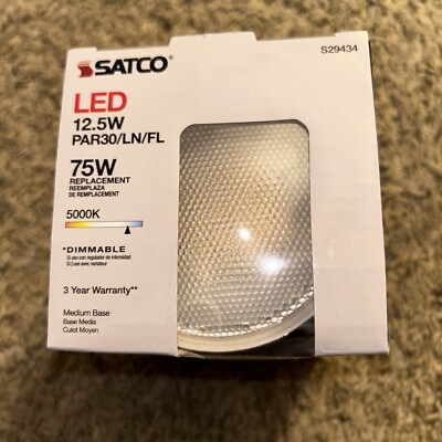 Satco 12.5W PAR30/LN/FL LED 5000K Medium Base, 120V, Clear S29434 ...