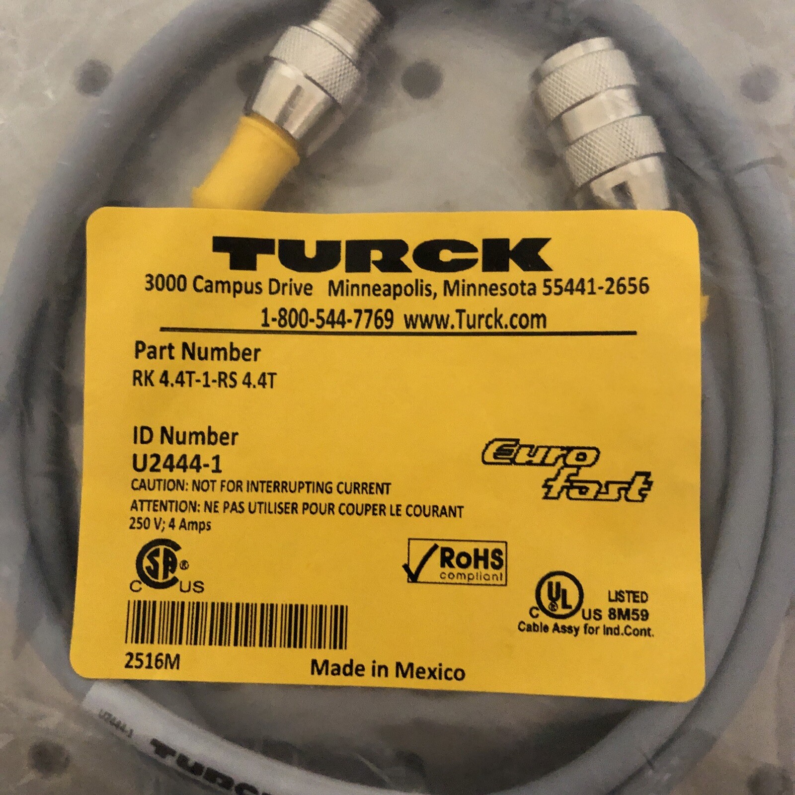 Turck RK 4.4T-1-RS 4.4T Sensor Cable, Eurofast U2444-1 | eBay