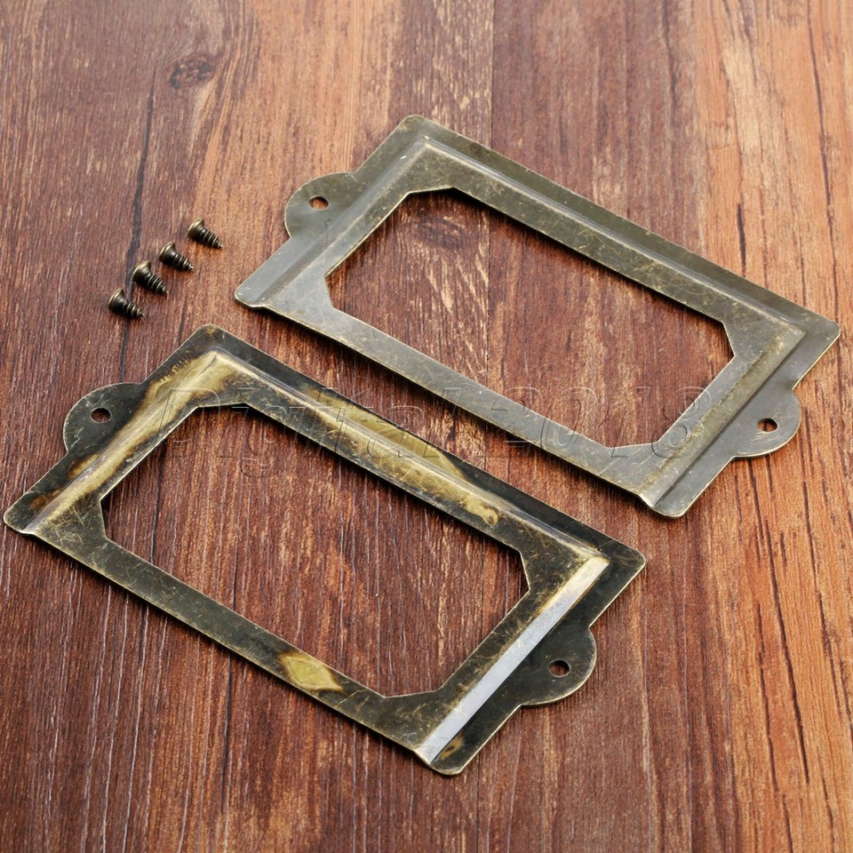 2 x Retro Label Tag Frames Cabinet Pull File Name Card Holder Furniture ...