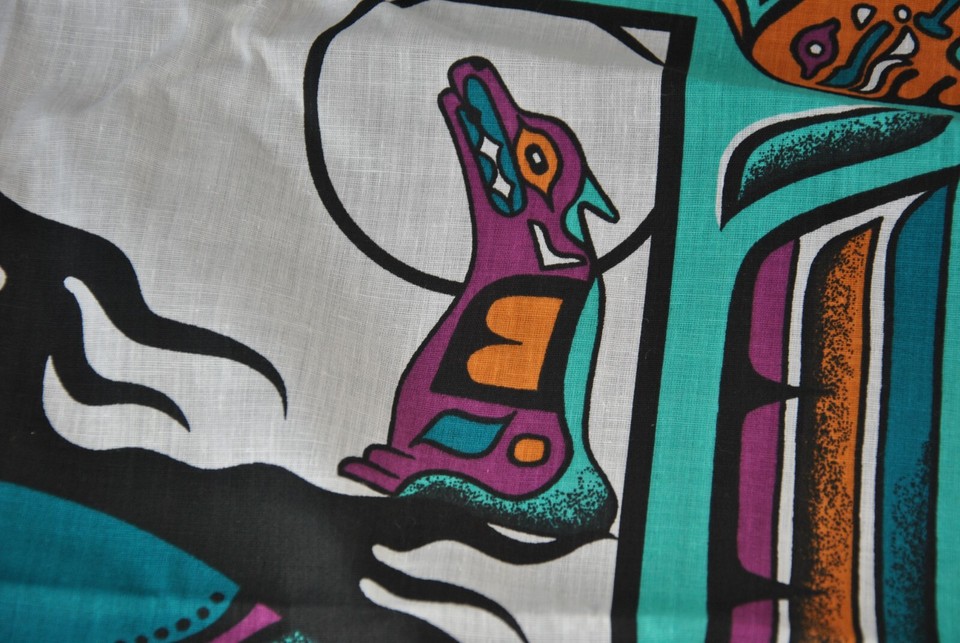 VTG Bandana 90s Made in USA Native American Teal Wolf Coyote Western ...