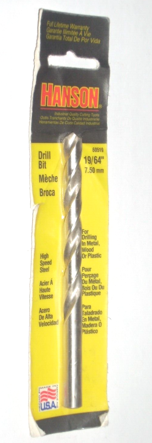 Hanson 60519 High Speed Steel 19/64" Drill Bit for Metal Wood or ...