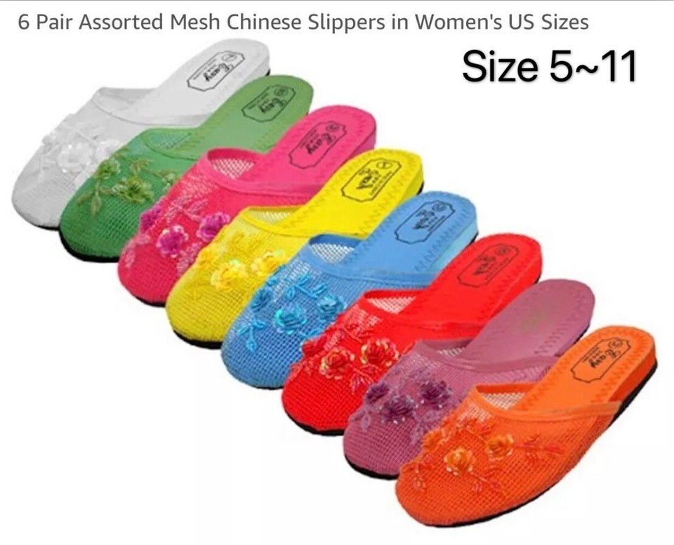 New Women Lady Chinese Mesh Slippers, Assorted Colors and Sizes | eBay