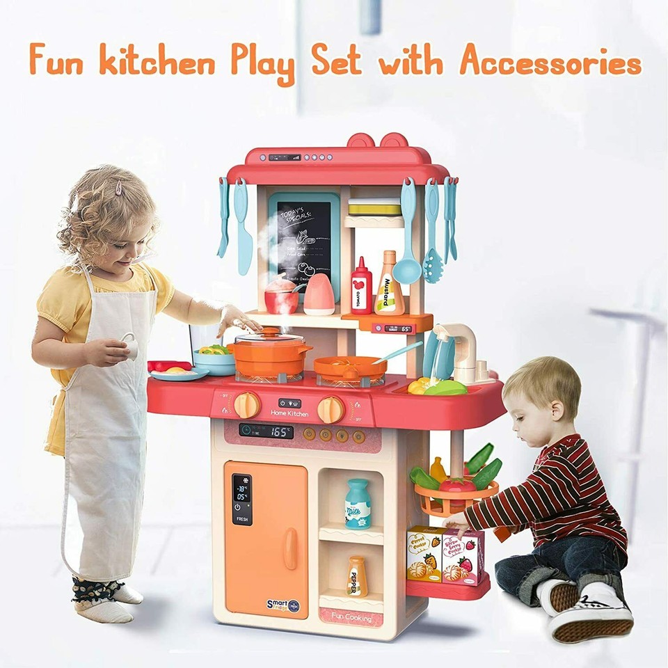 Kids Play Kitchen Pretend Kitchen Toy Set Cooking Role Gift w/Lights ...