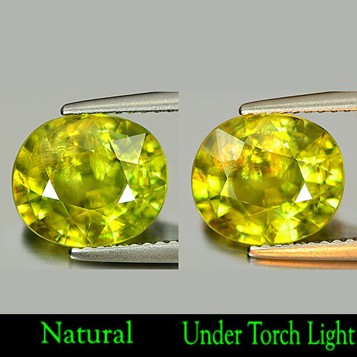 Intense Yellowish Green Titanium Sphene With Rainbow Spark 3.28 Ct ...